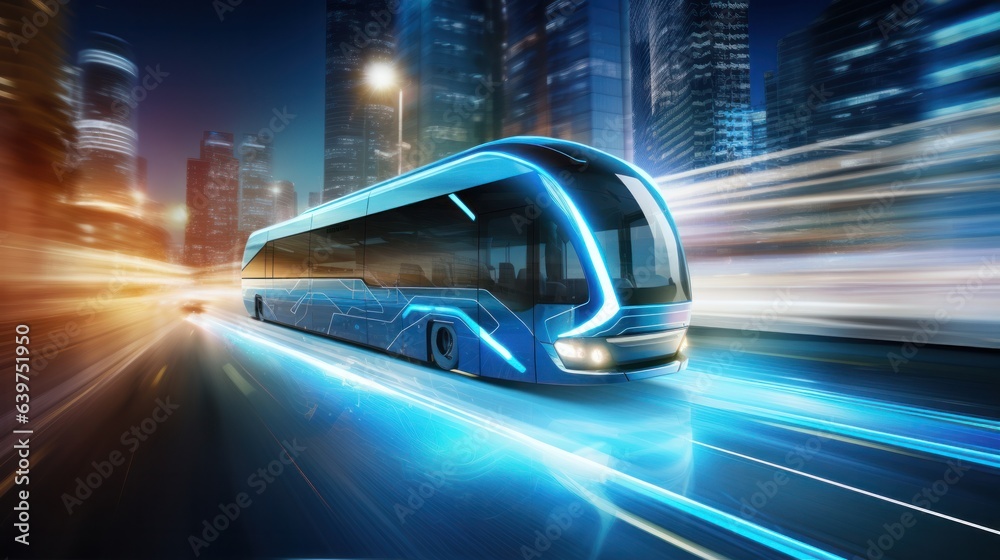 Futuristic Self-Driving Van Moving on a Public Highway in a Modern City, Generative AI Stock ...