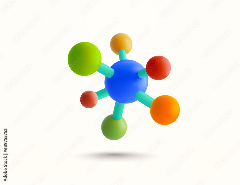 3d molecule model, different color atoms, minimal style, isolated on ...
