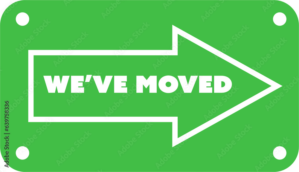 Digital png illustration of arrow with we've moved text on transparent ...