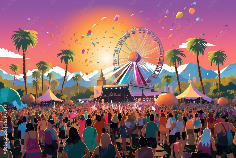 colorful and lively scene from the Coachella Music Festival.Generated ...