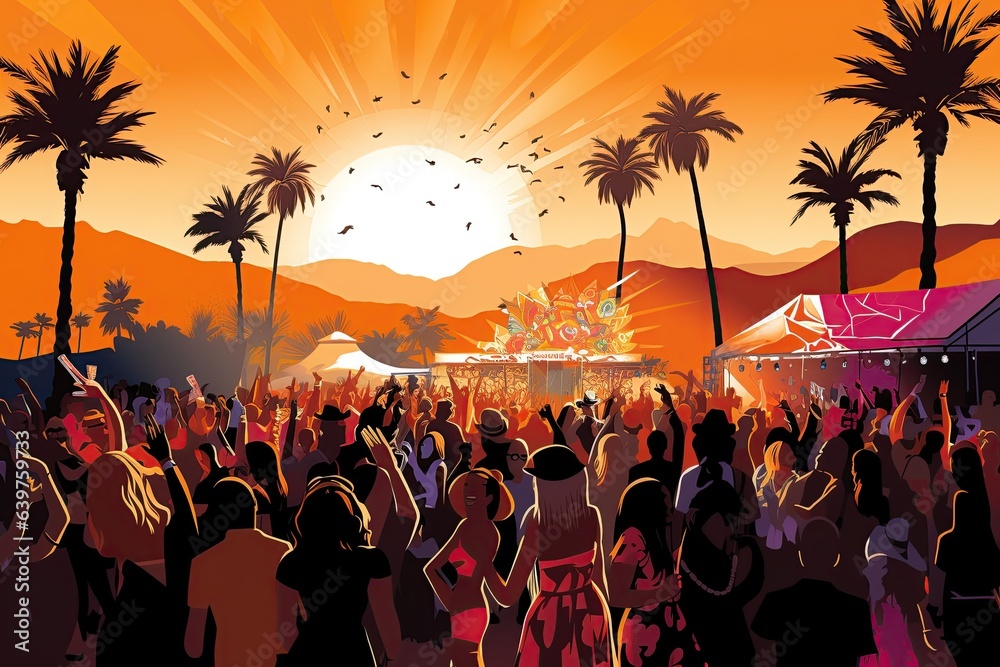 colorful and lively scene from the Coachella Music Festival.Generated ...