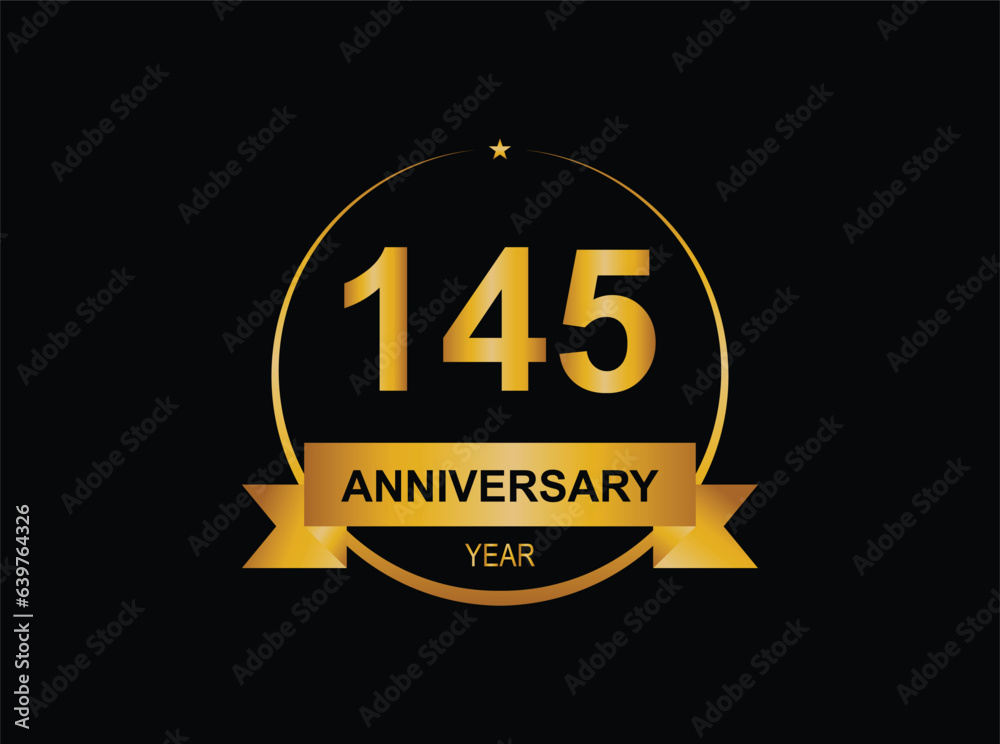 145th Anniversary Celebration. Anniversary logo design with golden ...