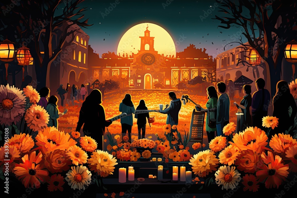 vibrant celebration of the Day of the Dead, families gather to honor ...
