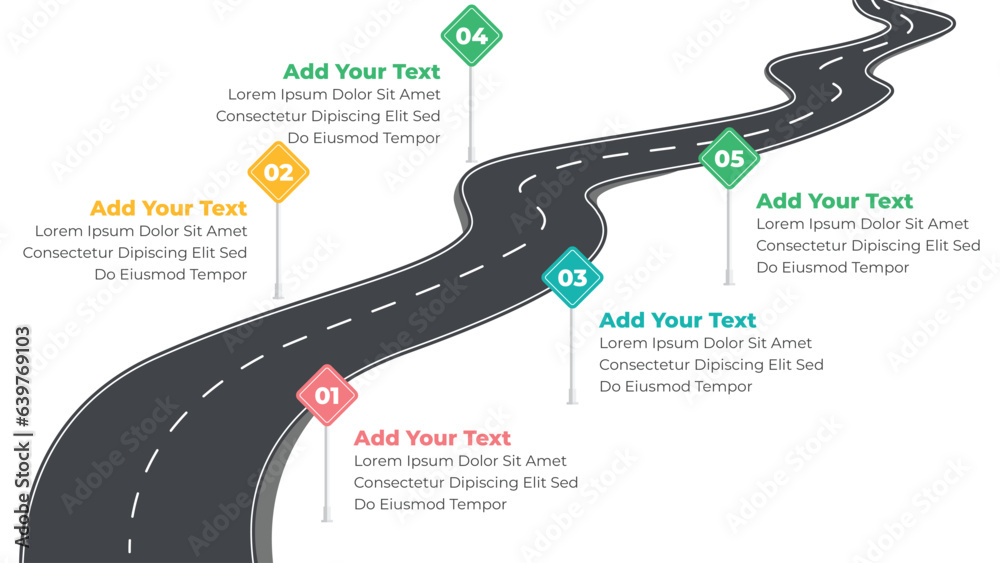 Vector flat roadmap infographic template with cars Stock Vector | Adobe ...