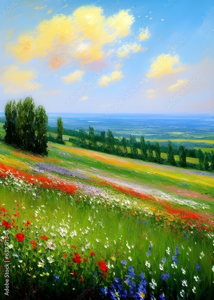 Monet-Inspired: Impressionistic Flower Meadow in Oil Painting. Stock ...