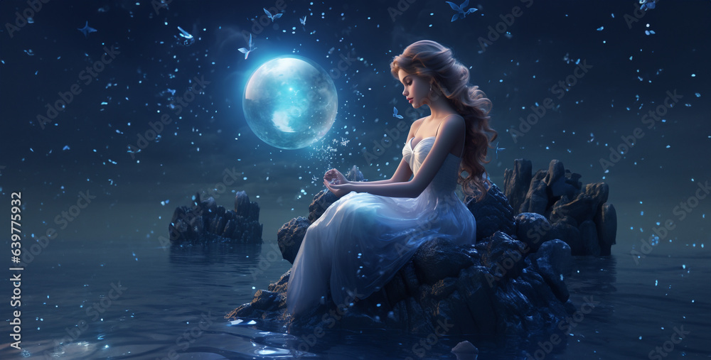 Blue ocean shimmering moonlight galaxy little mermaid hd wallpaper ...