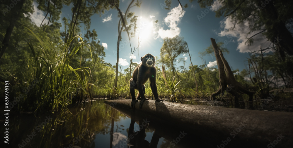 full body shot wide angle spider monkey in nature hd wallpaper Stock ...