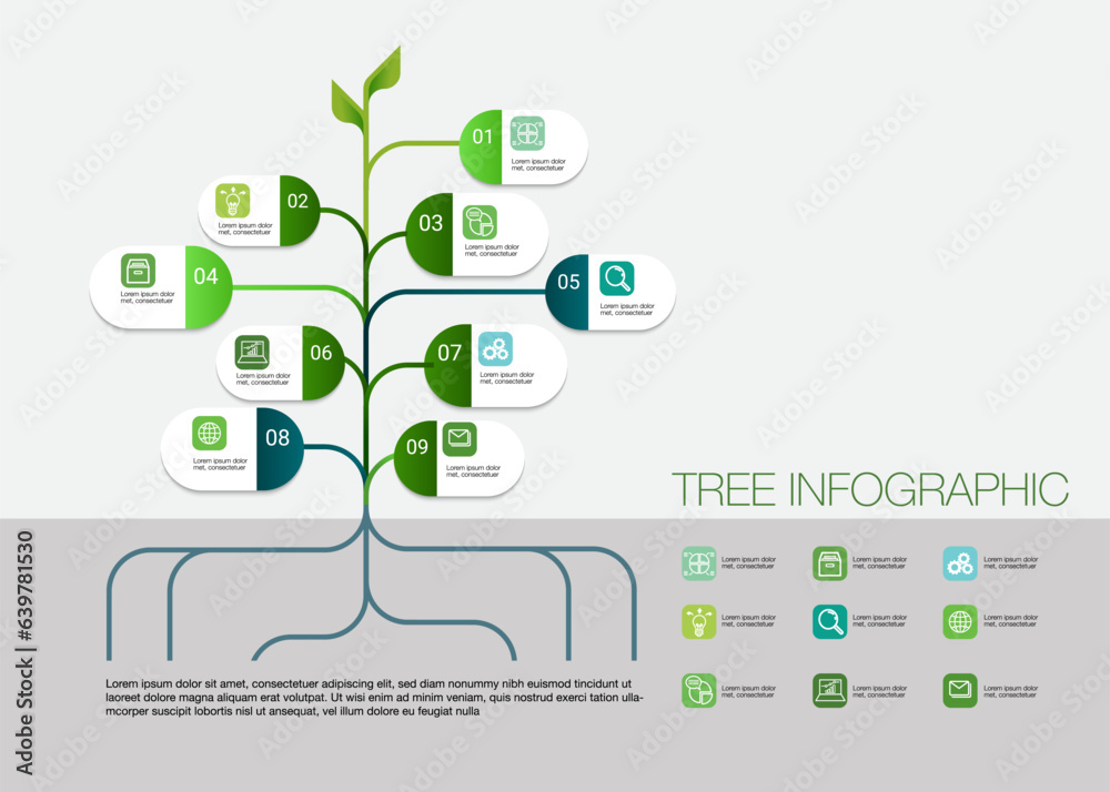 Infographic business tree chart to present data, progress, direction ...
