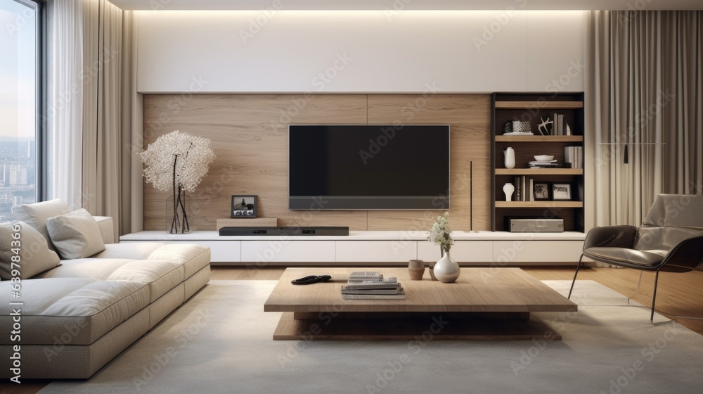 Minimalist style interior design of modern living room with tv Stock ...