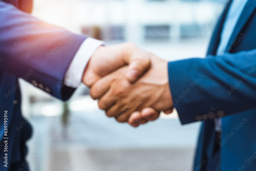Two businessmen shaking hands greeting each other. Two confident ...