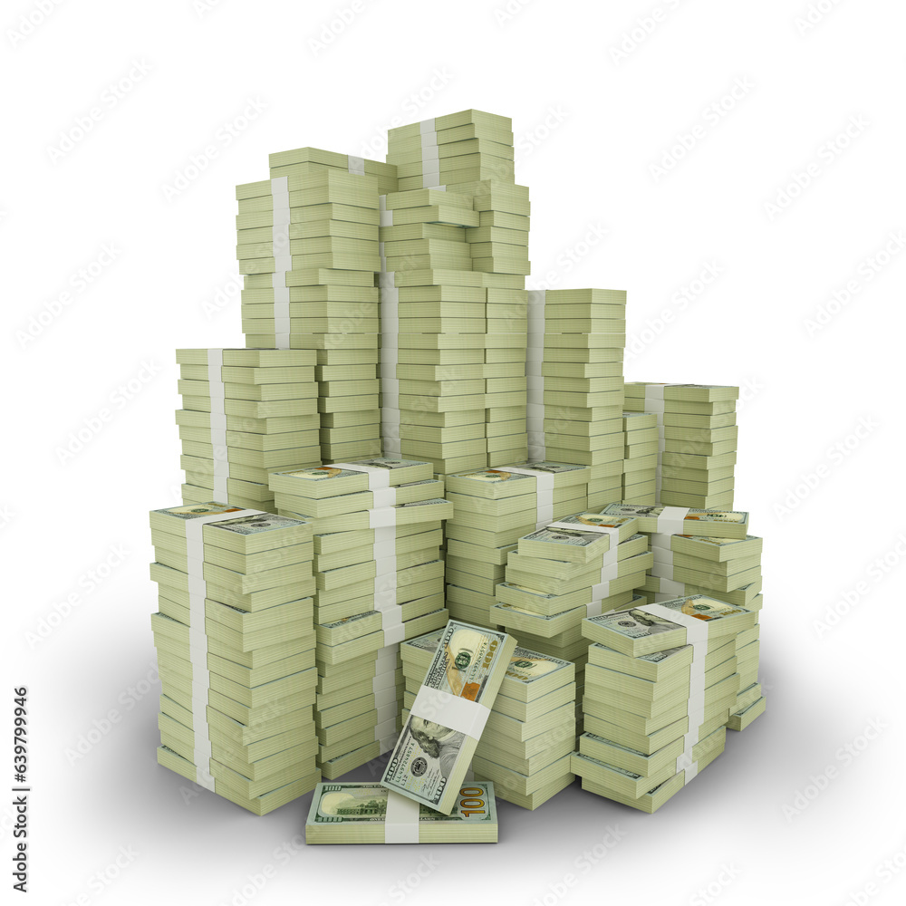 Big stacks of US dollar notes. A lot of money isolated on transparent ...
