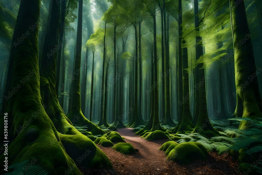 Foto de an ancient forest with towering trees, capturing the notion of ...