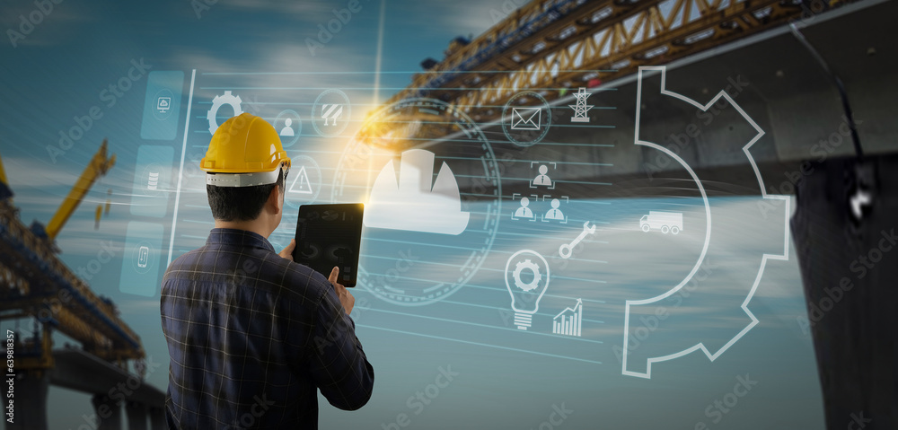 Engineer architect industry 4.0 using tablet construction site ...