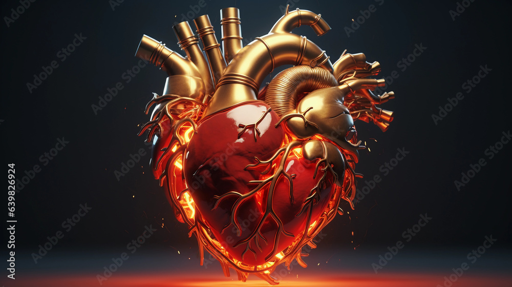 an anatomically accurate human heart model being rendered, interweaving ...