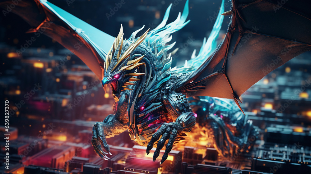 Vivid, high - definition illustration of a CGI fantasy dragon soaring ...