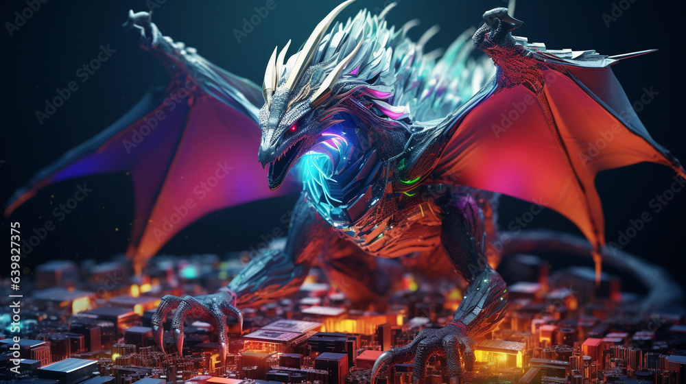 Vivid, high - definition illustration of a CGI fantasy dragon soaring ...