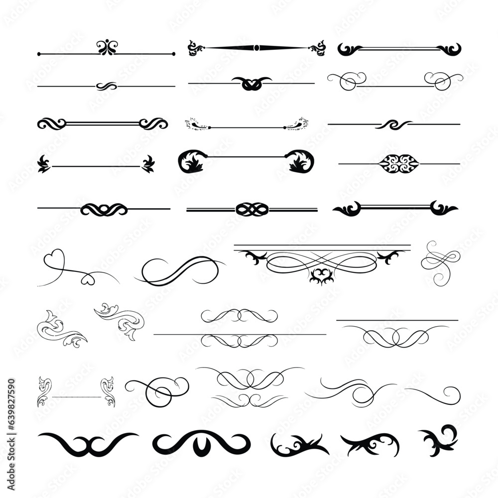 Vintage typographic dividers and floral ornaments design elements set ...