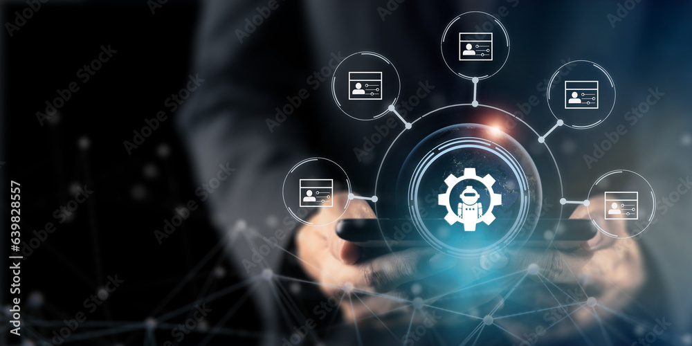 Automated process and data driven analytics concept. Using robot, ai ...