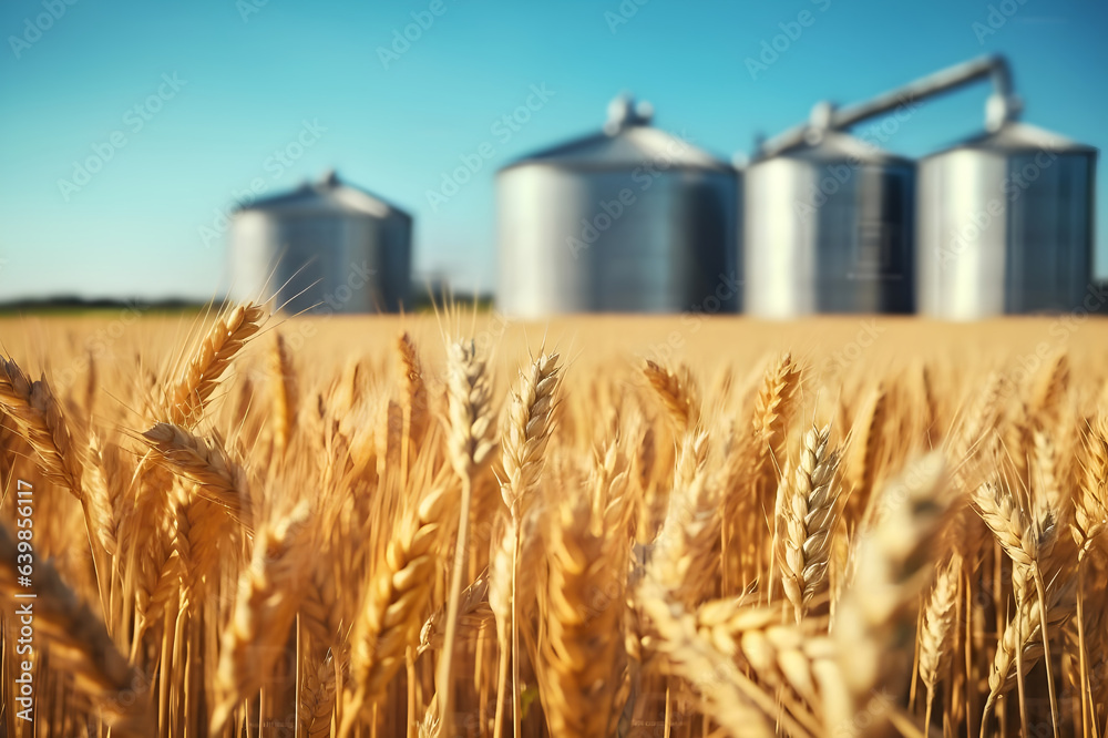 Agricultural Silo, foregro plantations. Set of storage tanks cultivated ...