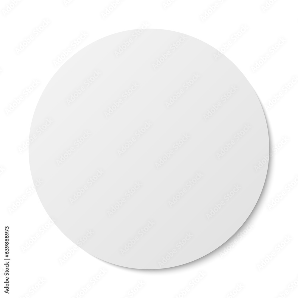 Circle adhesive symbols. White tag, paper round sticker with peeling ...