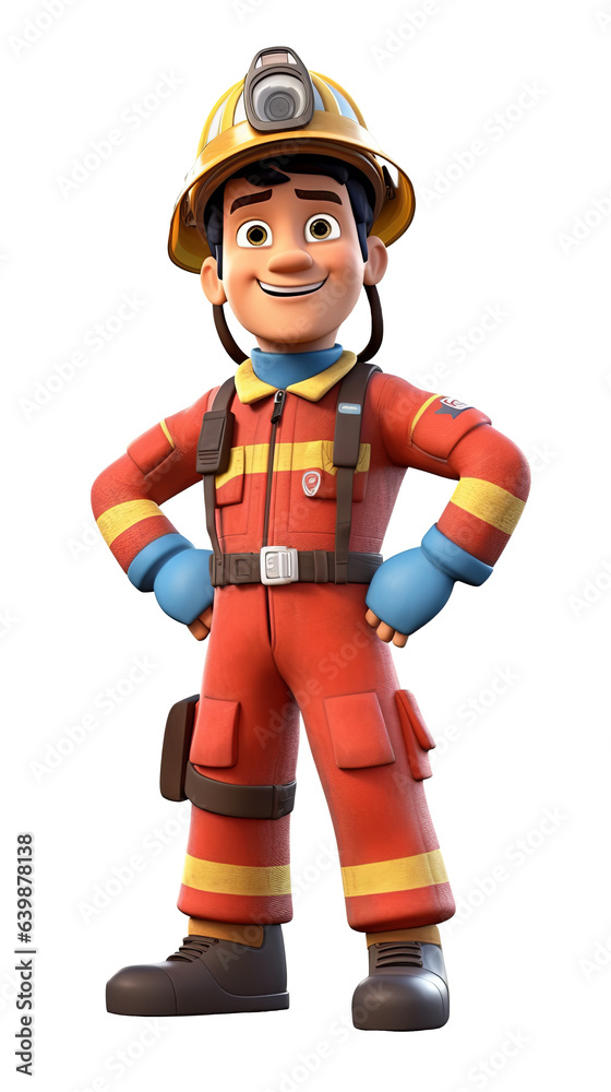 Firefighter. 3D cartoon characters. Isolated background, animated ...