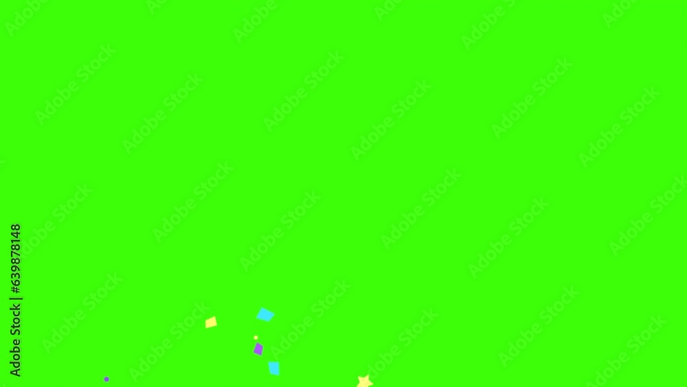 Colorful balloons, party streamers, and confetti on green screen ...
