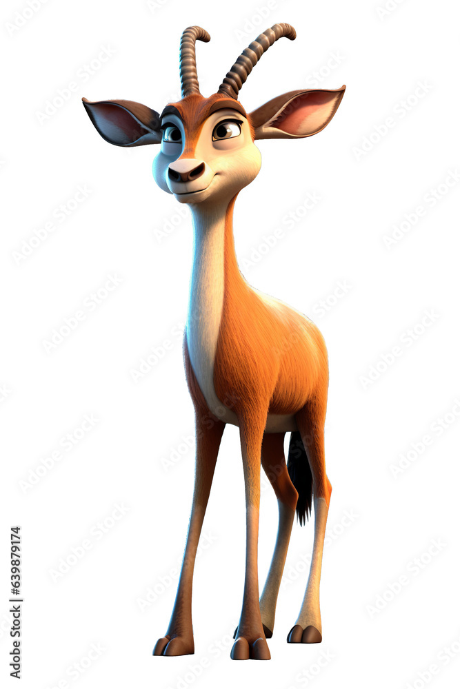 Gazelle, deer 3D cartoon characters. Isolated background, animated ...