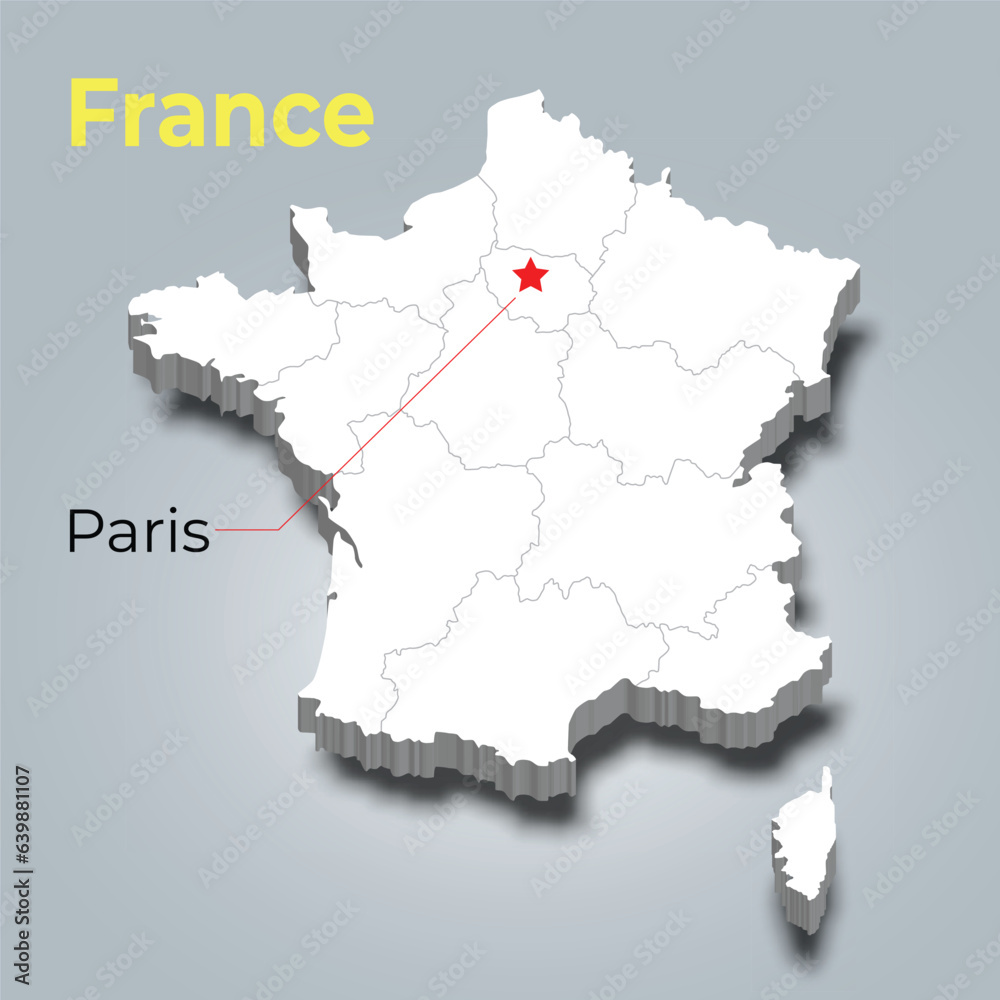 France 3d map with borders of regions and it’s capital Stock Vector ...
