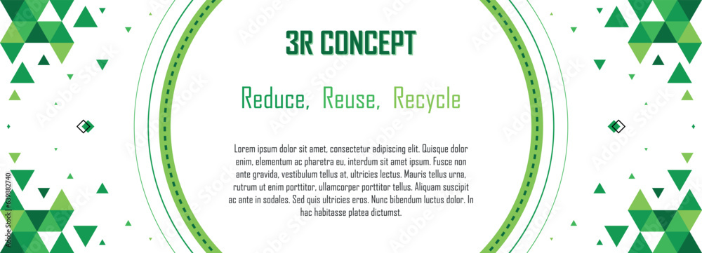 3R concept banner, geometric abstract pattern design, reduce, reuse ...