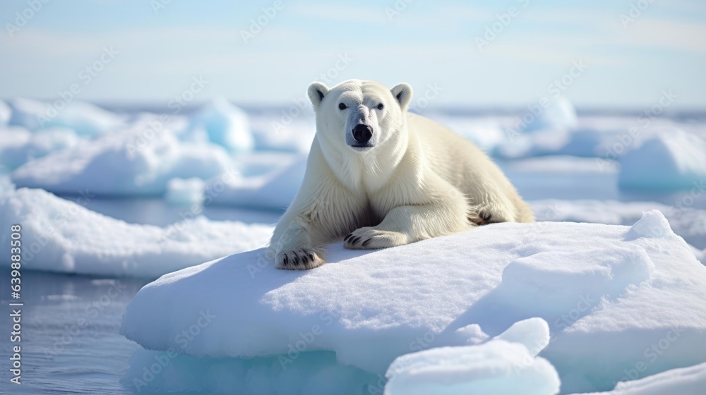Arctic white bear on Ice sheets melting in the arctic ocean or waters ...