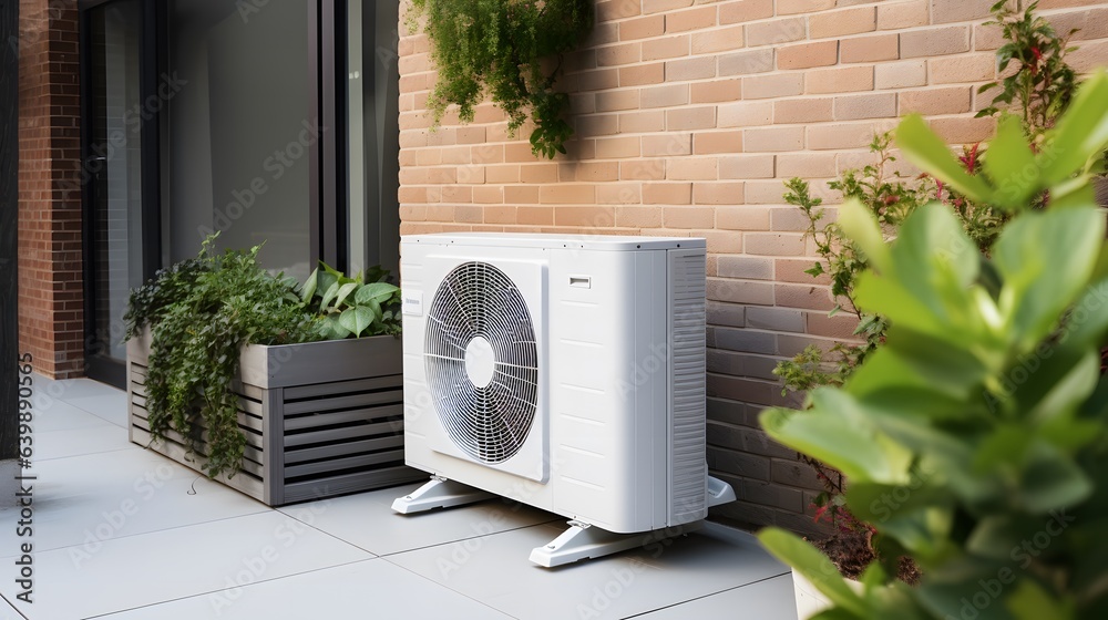 Air source heat pump installed in residential building. Sustainable and ...