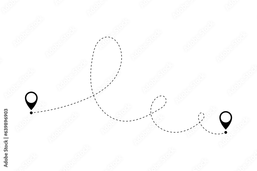 Route icon - two points with dotted path and location pin. Route ...