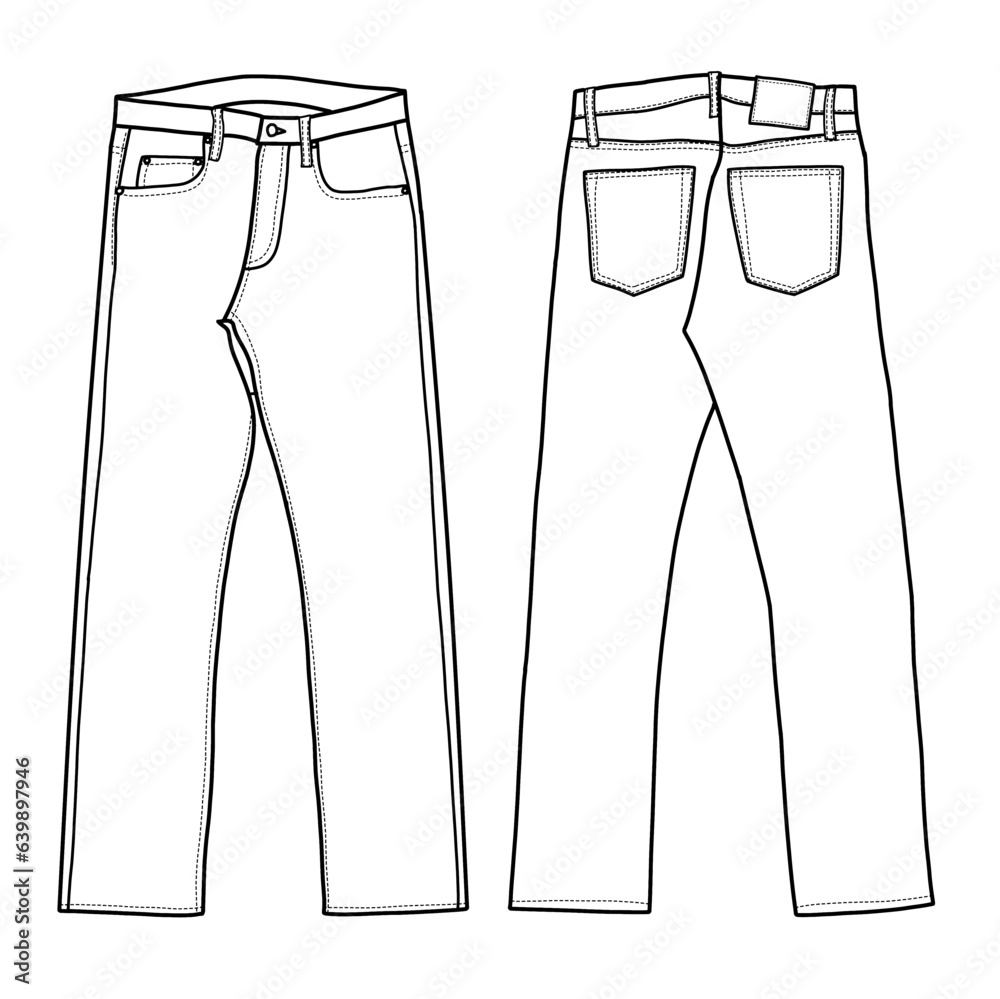 Technical sketch drawing of Men's denim jeans trouser pants vector ...
