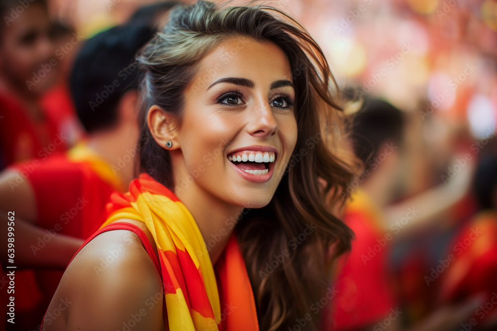 Spanish female soccer fans in a World Cup stadium celebrating Spanish ...