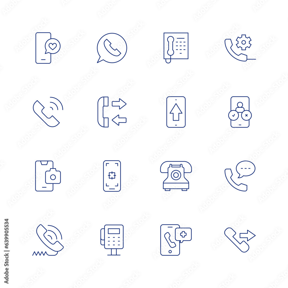 Phone line icon set on transparent background with editable stroke ...