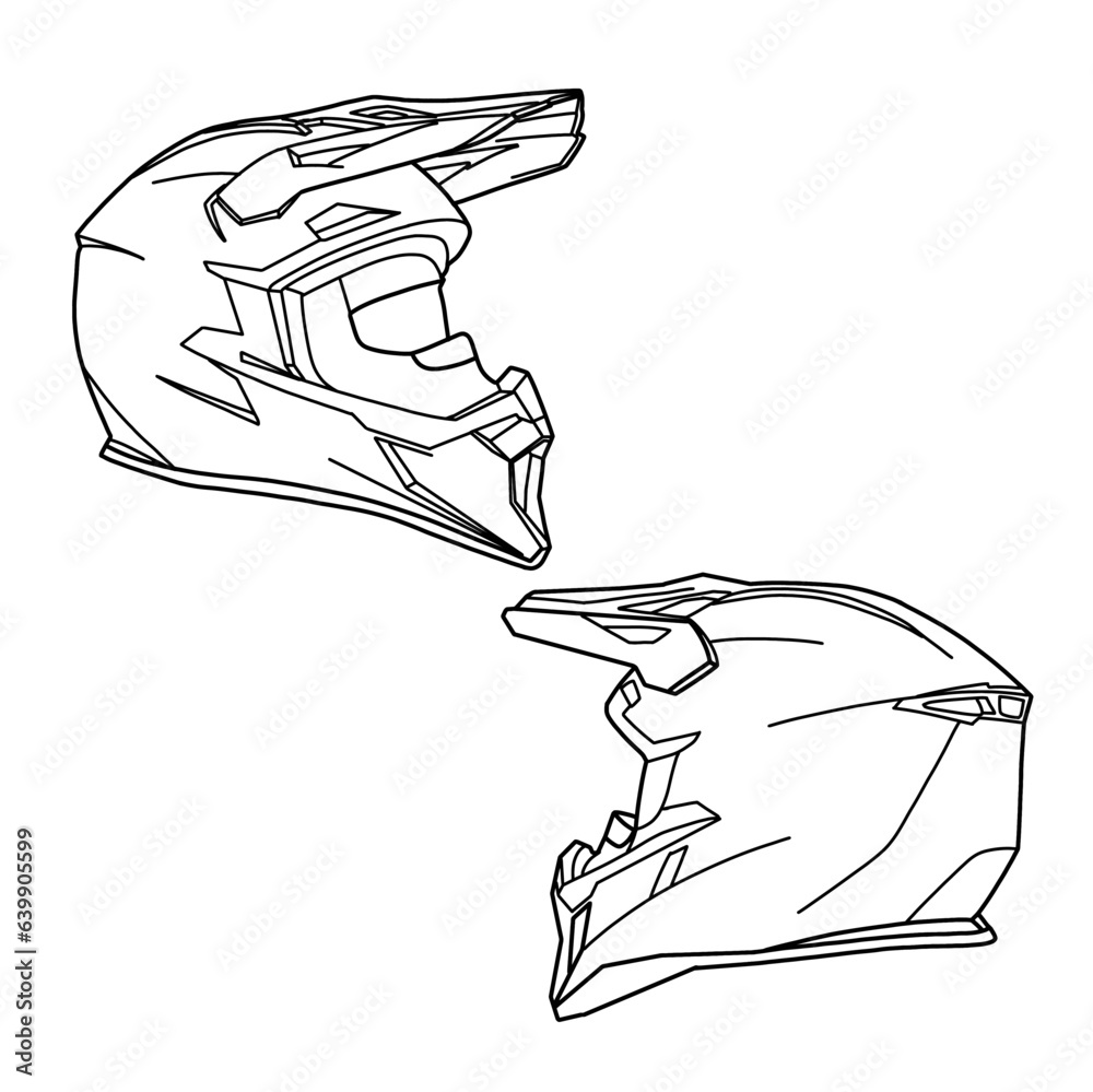 Technical sketch drawing of fullface helmet line art, flat sketch ...