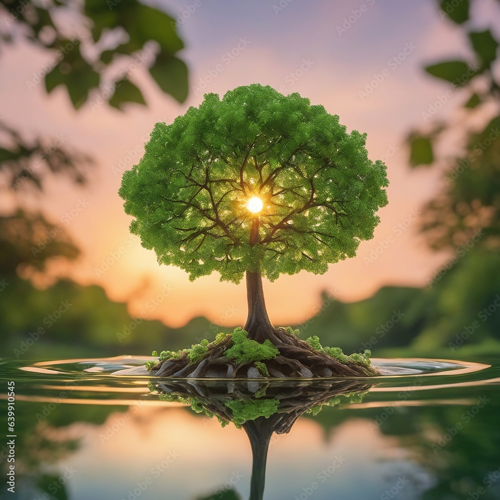 Foto de Sunset Reflection: Capturing the stages of a young tree's ...