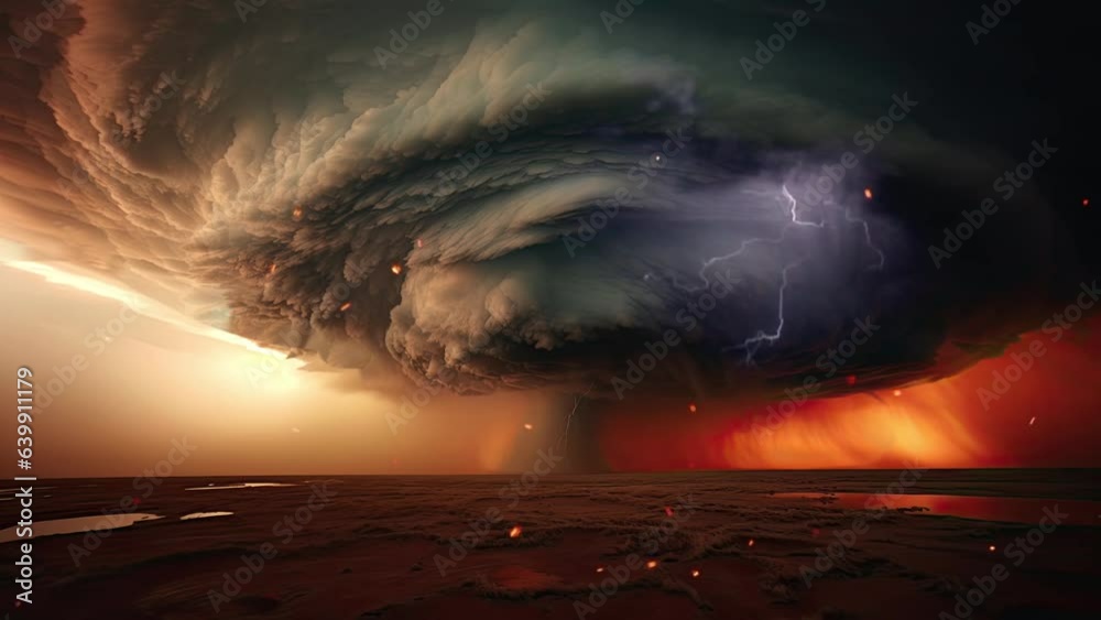 A hurricane storm rages across the farm with bolts of thunder roaring ...