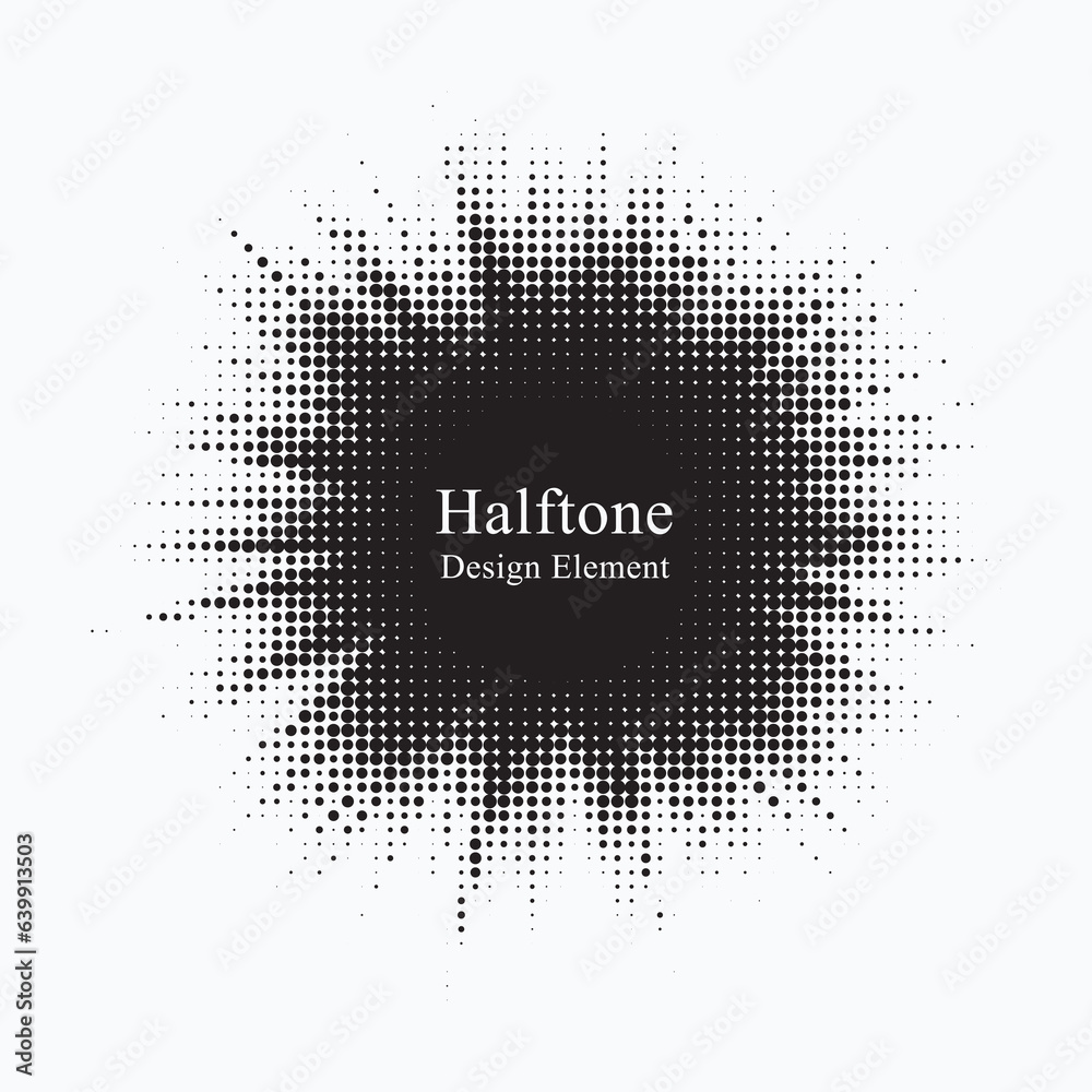 Halftone design element. Halftone circle frame dotted background set. Round border Icon using ...