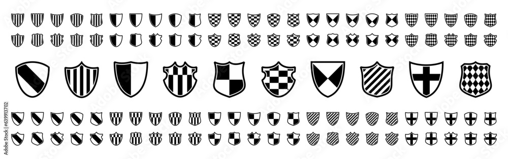 Protect shield vector set. Shields of various shapes with various ...