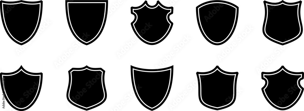 Protect shield vector silhouette set. Shields of various shapes. A set ...