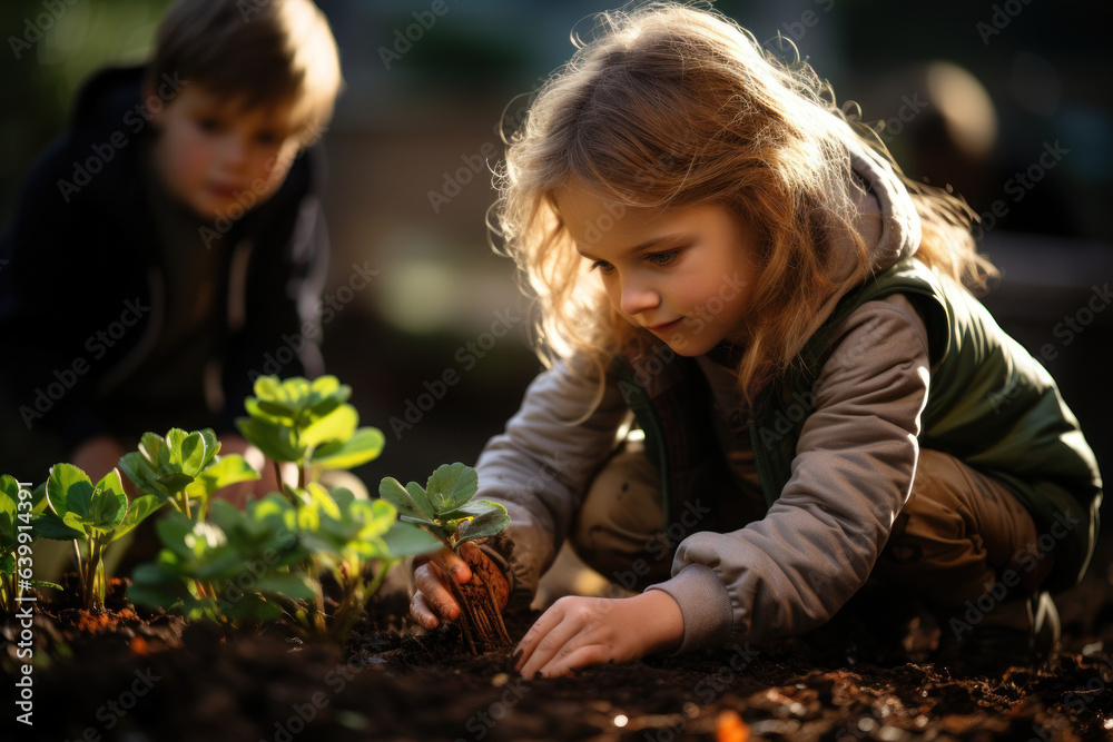 Children carefully remove weeds, learning about maintaining a healthy ...