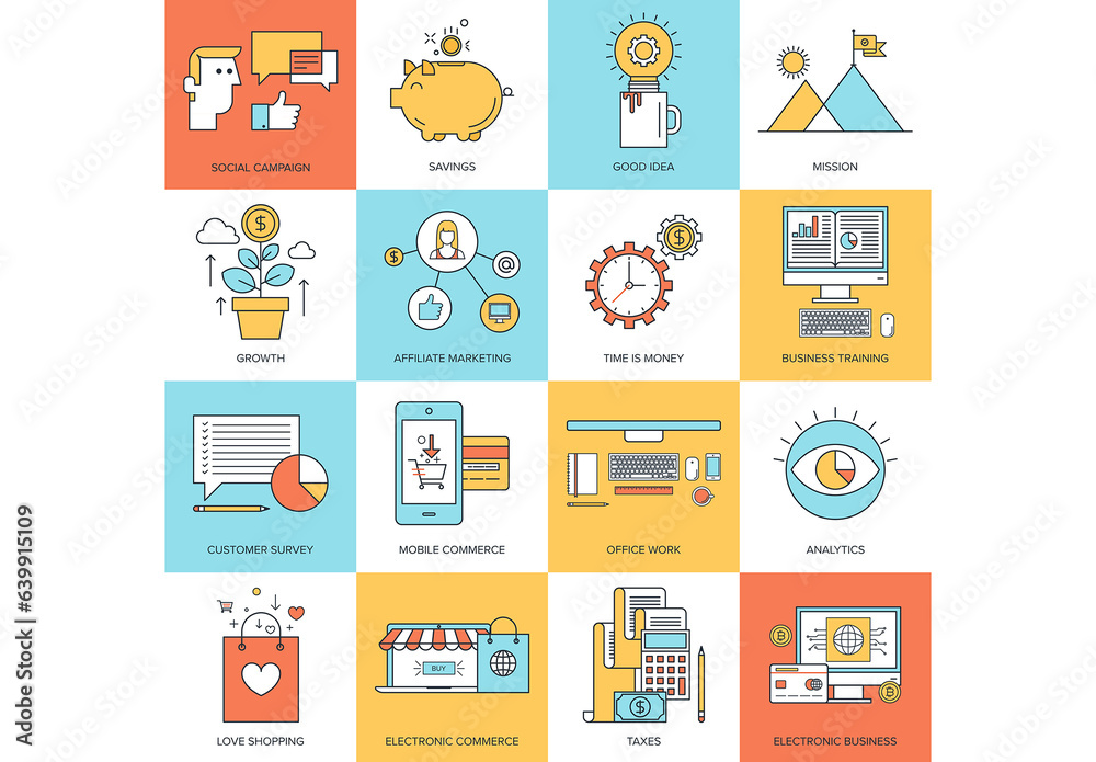 Vector set of flat line concepts on business and finance theme . Design ...