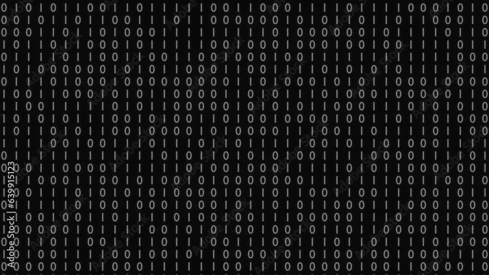 Binary code black and white background with digits moving on screen, Concept of digital age ...