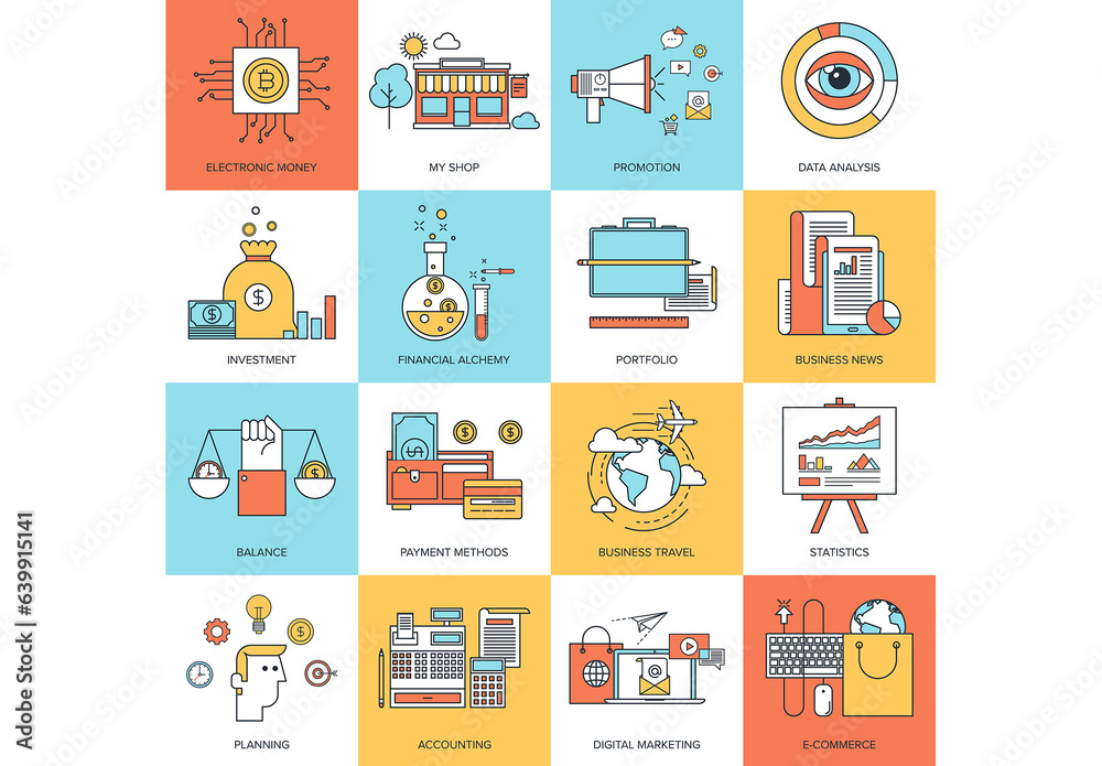 Vector set of flat line concepts on business and finance theme . Design ...