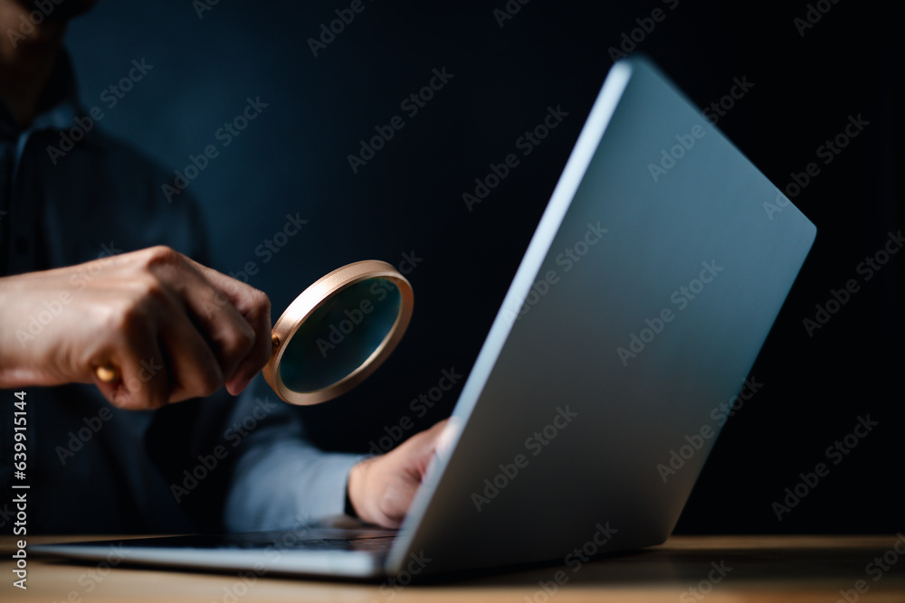 laptop, typing, close up, hand, businessman, portrait, background, blue ...