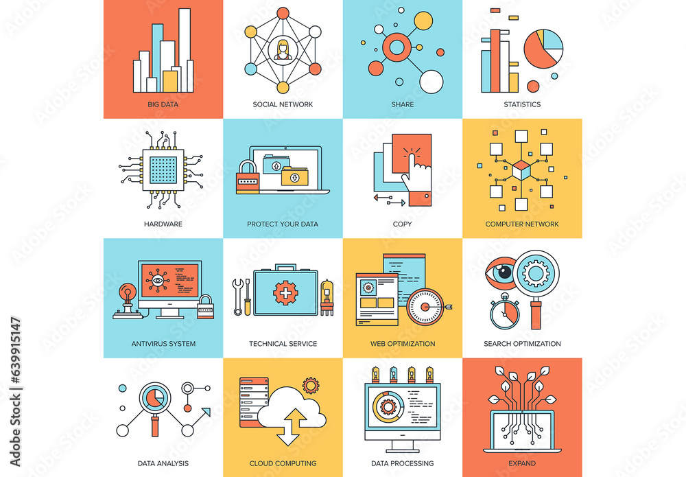 Vector set of flat line concepts on technology theme . Design elements ...