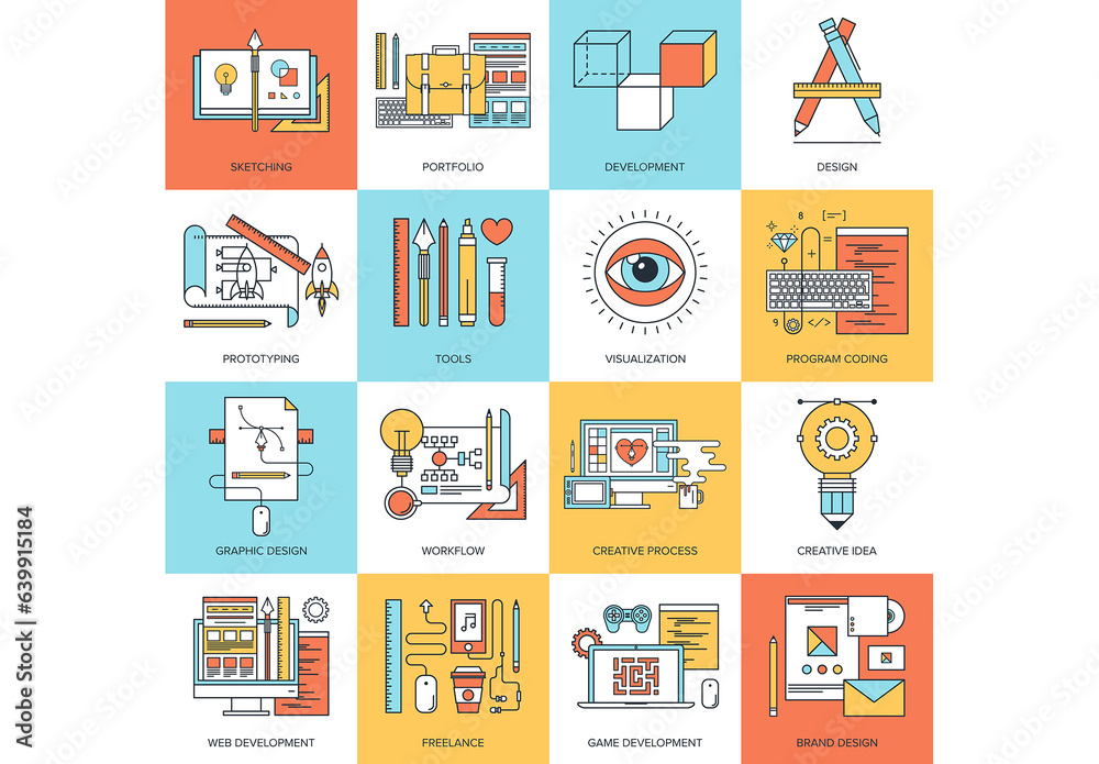 Abstract flat line vector illustration of design and development ...
