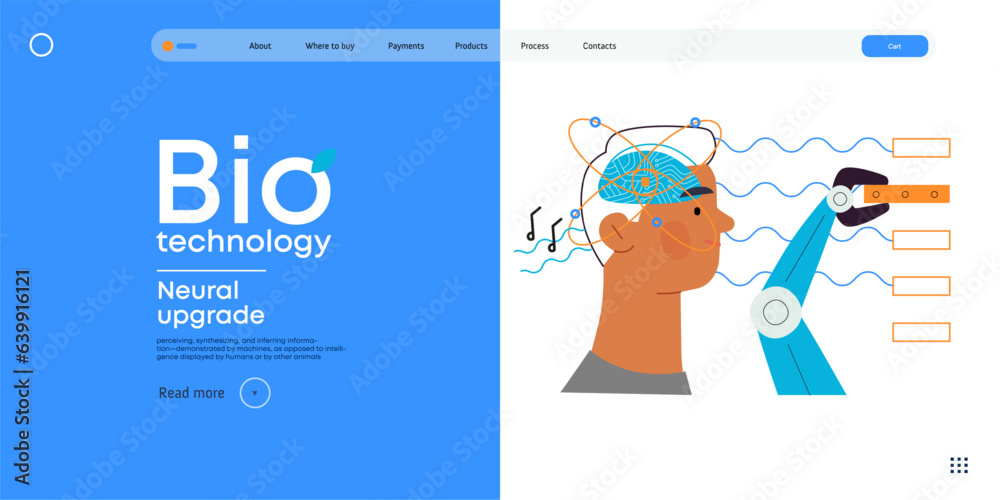 Bio Technology, Brain implant, Neural upgrade -modern flat vector ...