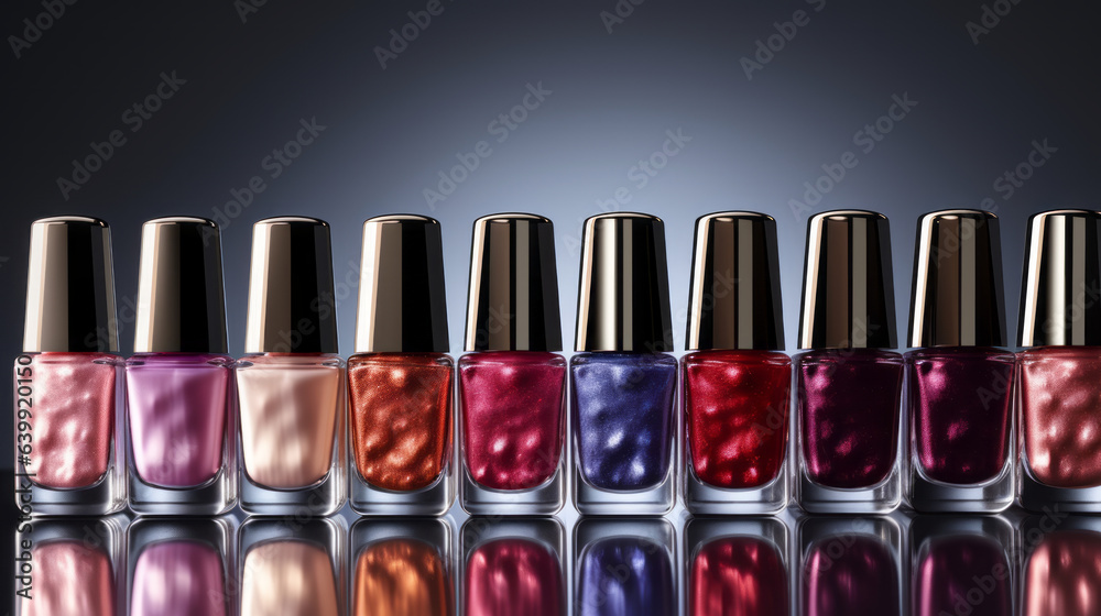 Variety of different shades and formulas of nail polish bottles Stock ...